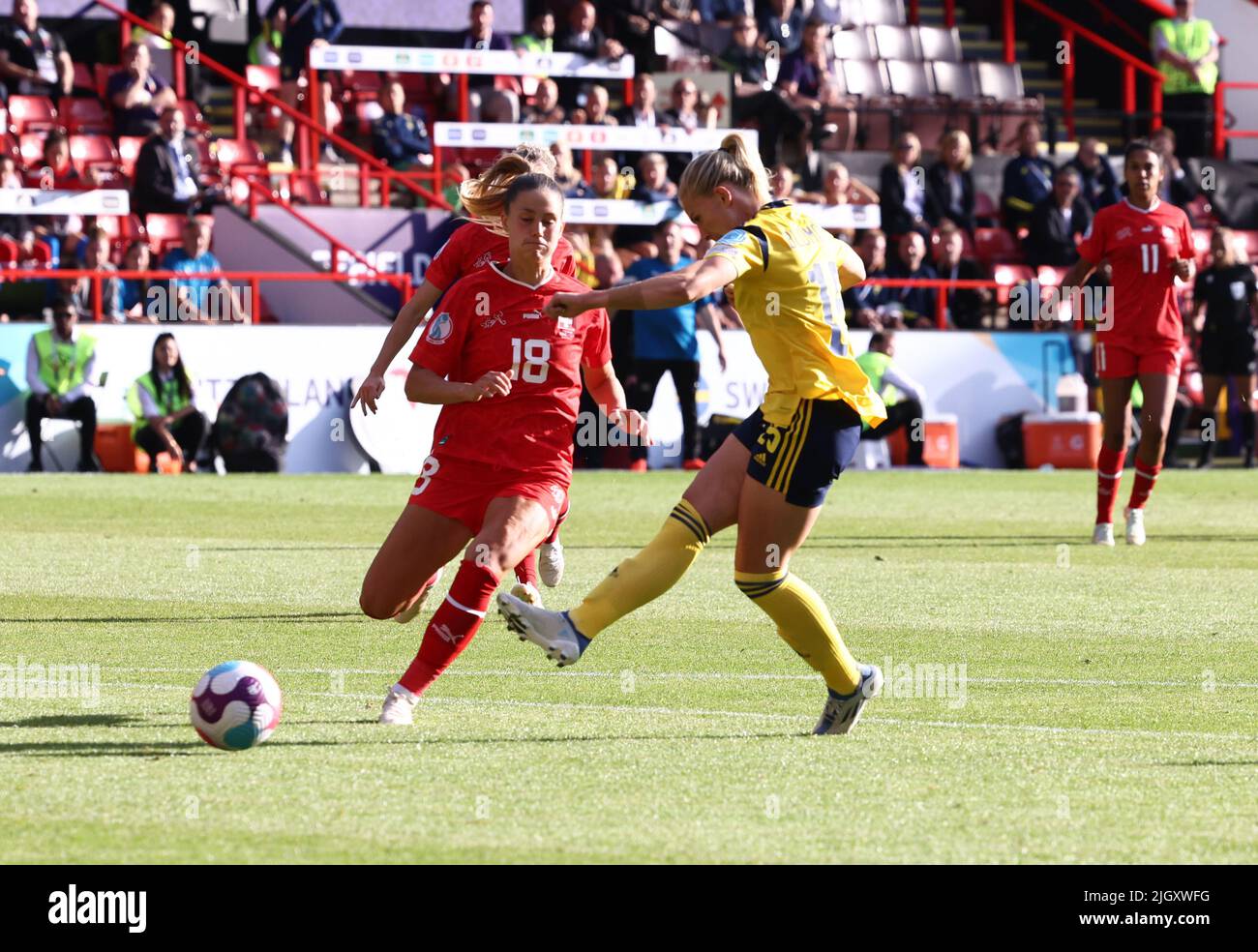 Sheffield, England, 13th July 2022. Rebecka Blomqvist of Sweden scores but is ruled out for ...