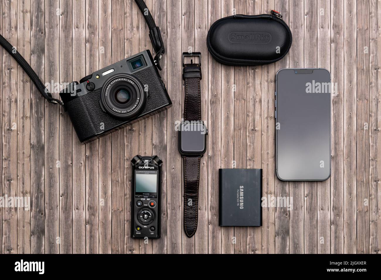 Tools of a creative person. Equipment of a photographer lying on a ...