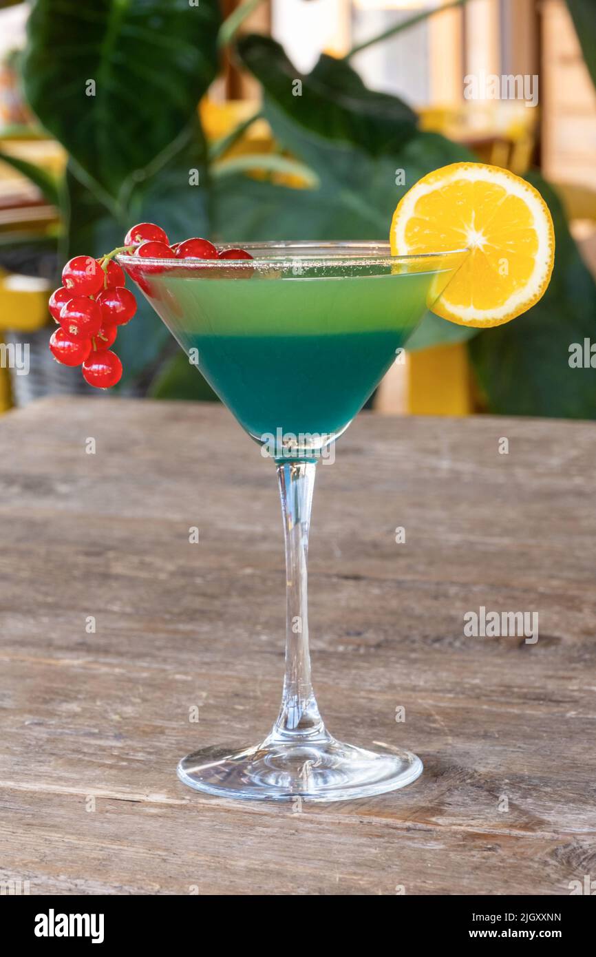 Cocktail Blue Curacao with melon liqueur, pineapple juice, currant and ...