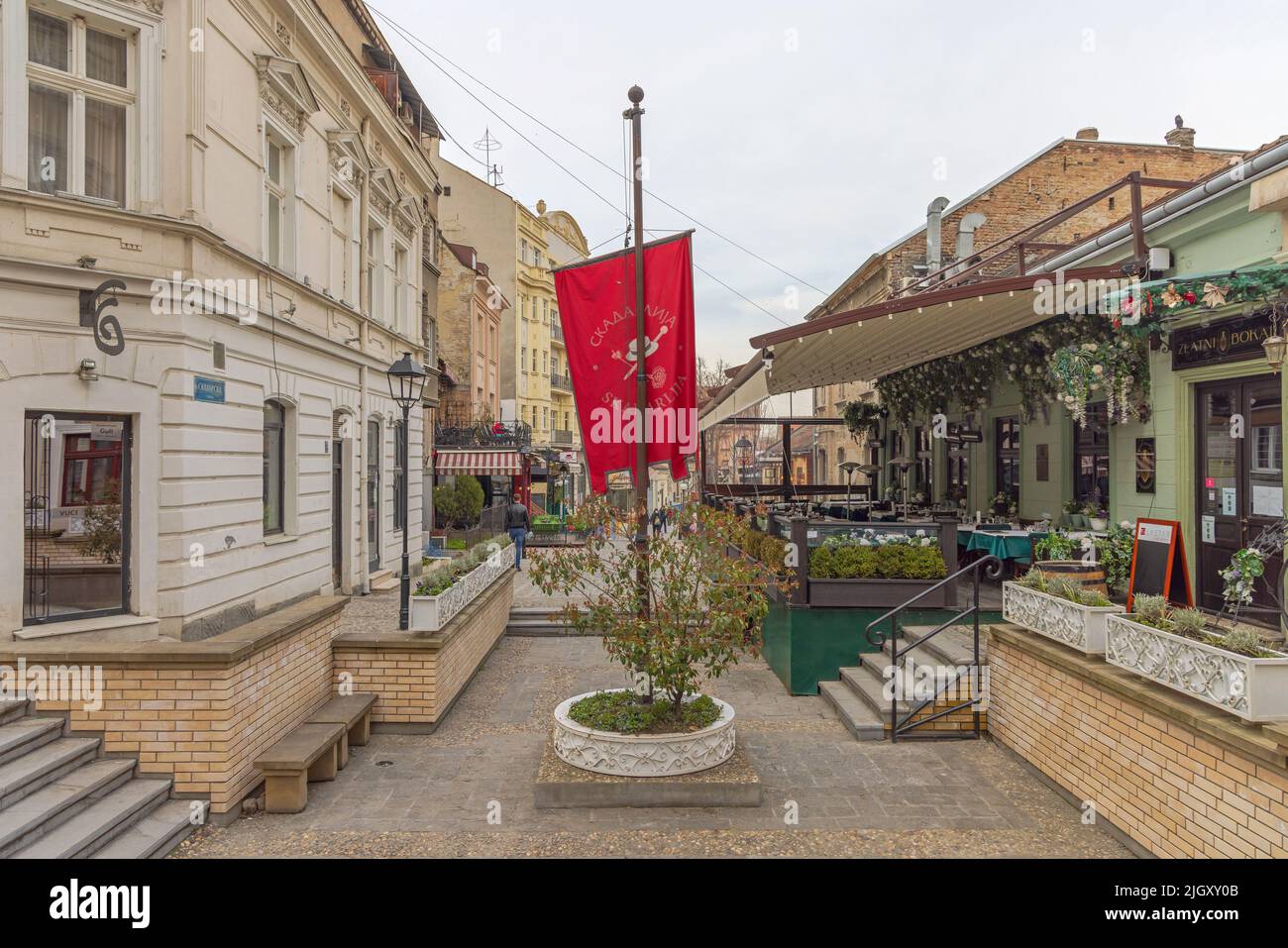 Belgrade, Serbia - March 15, 2022: Red Flag Pole Landmark at Vintage ...