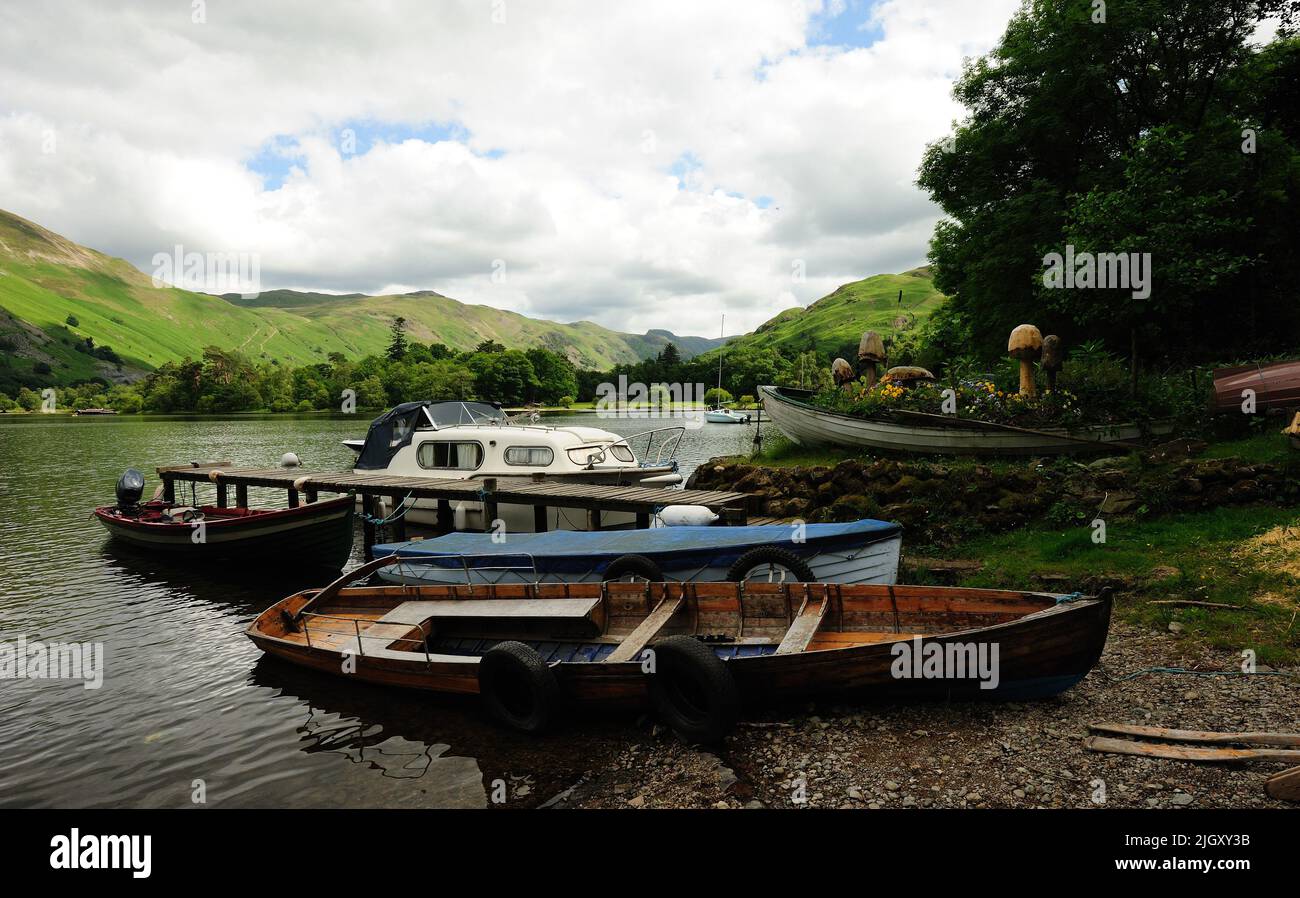 A peaceful lakeside scene at Ullswater, in England's scenic Lake ...