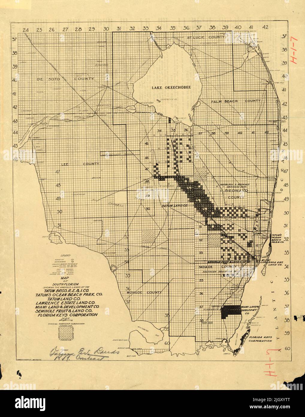 Land Sale Map of South Florida, Showing Various Lands of the Tatum ...