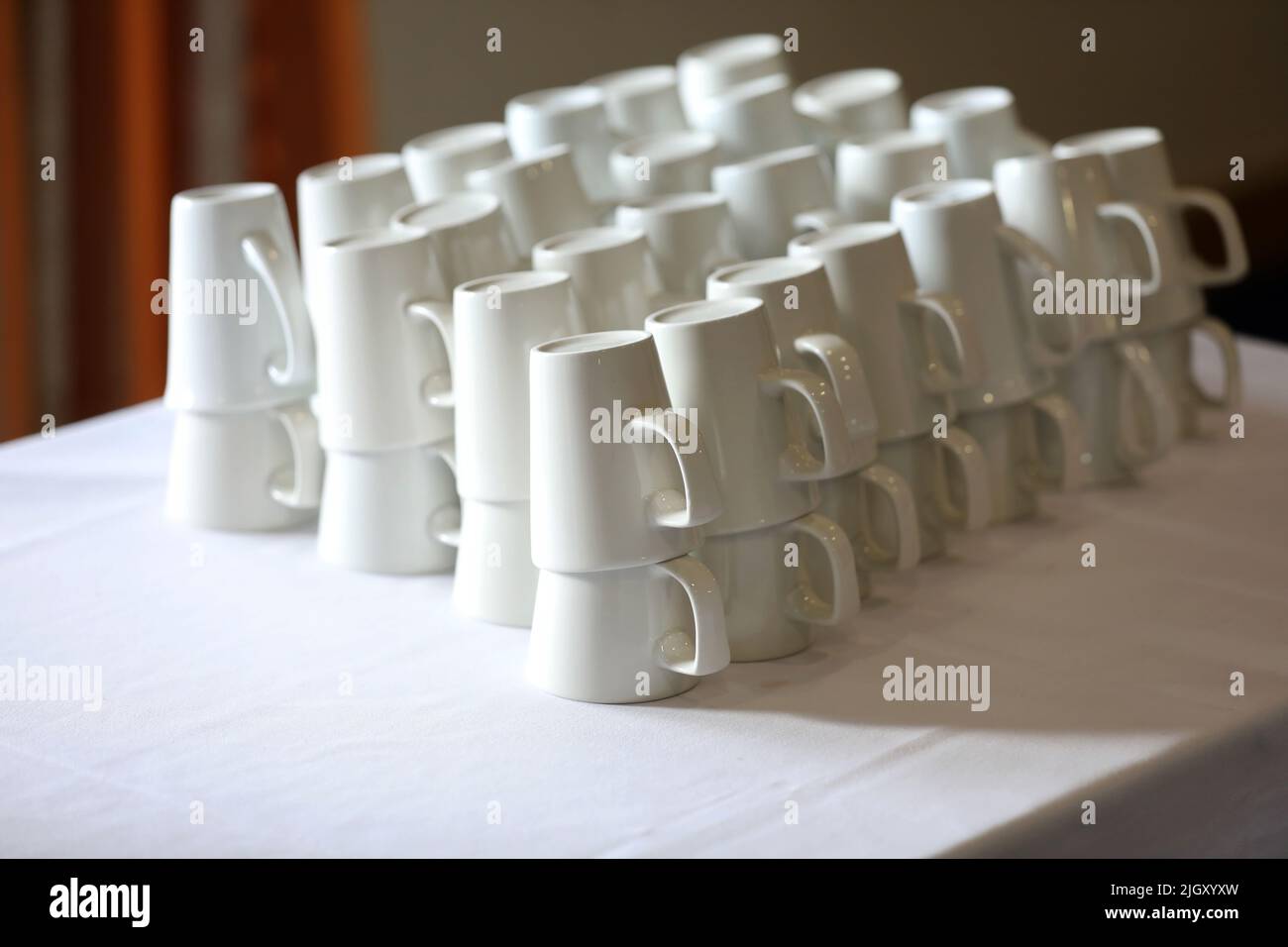 General views of mugs and cups and saucers in a hotel in Sussex, UK ...