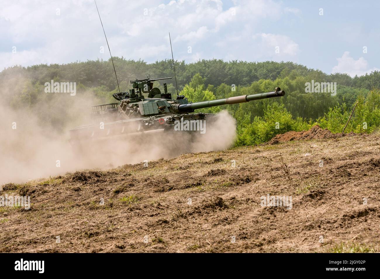 Polish modern battle tank PT-91 during military demonstrations. A ...