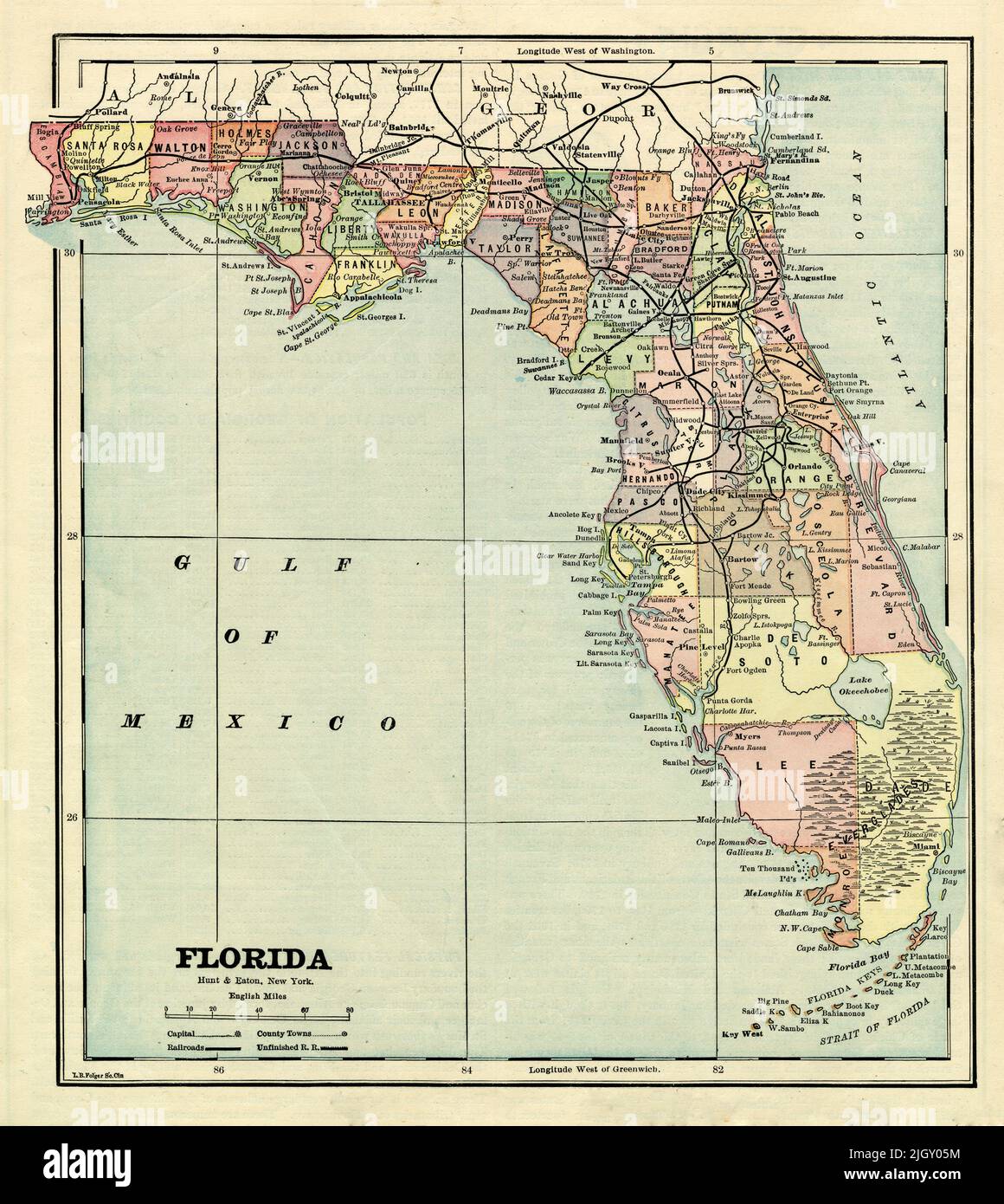 Map of Florida, circa 1890, by I. B. Folger Stock Photo - Alamy