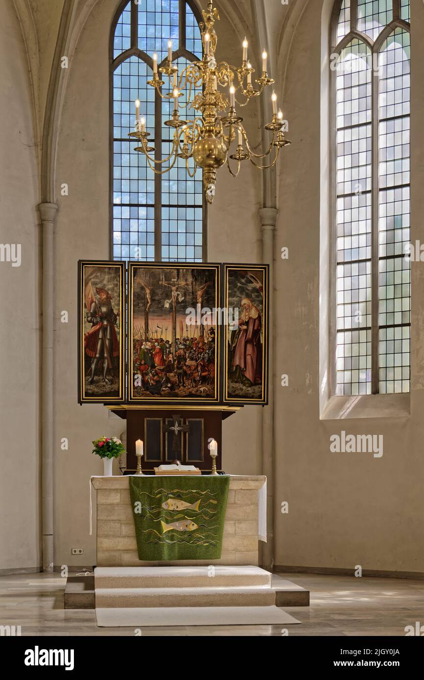 Interior with the altar by Lucas Cranach "the Elder" (ca. 1537) in the ...