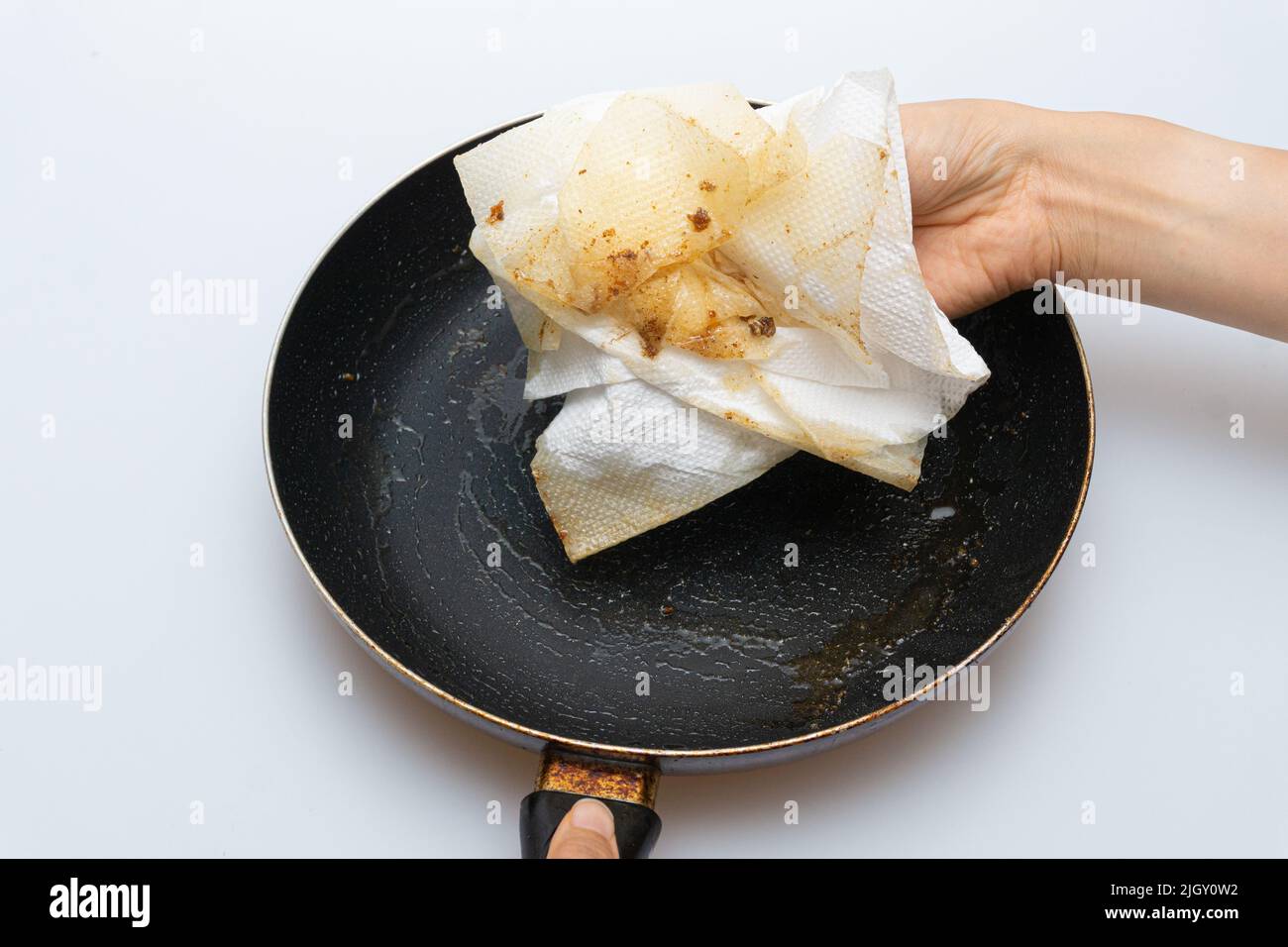Old frying pan with a lot of grease Stock Photo - Alamy