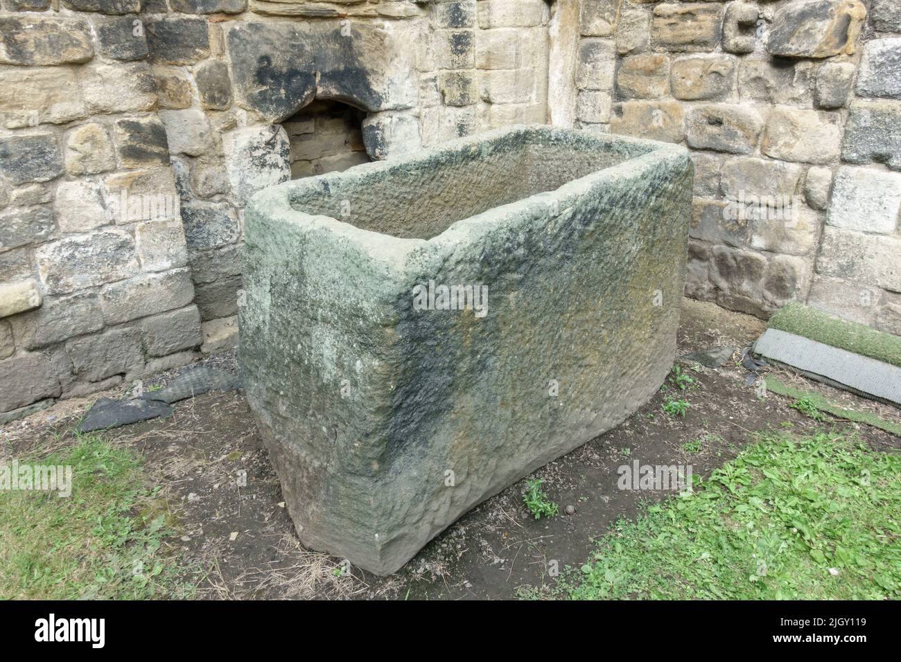 Large vat(?) in the malt house* of Kirkstall Abbey, a ruined Cistercian ...