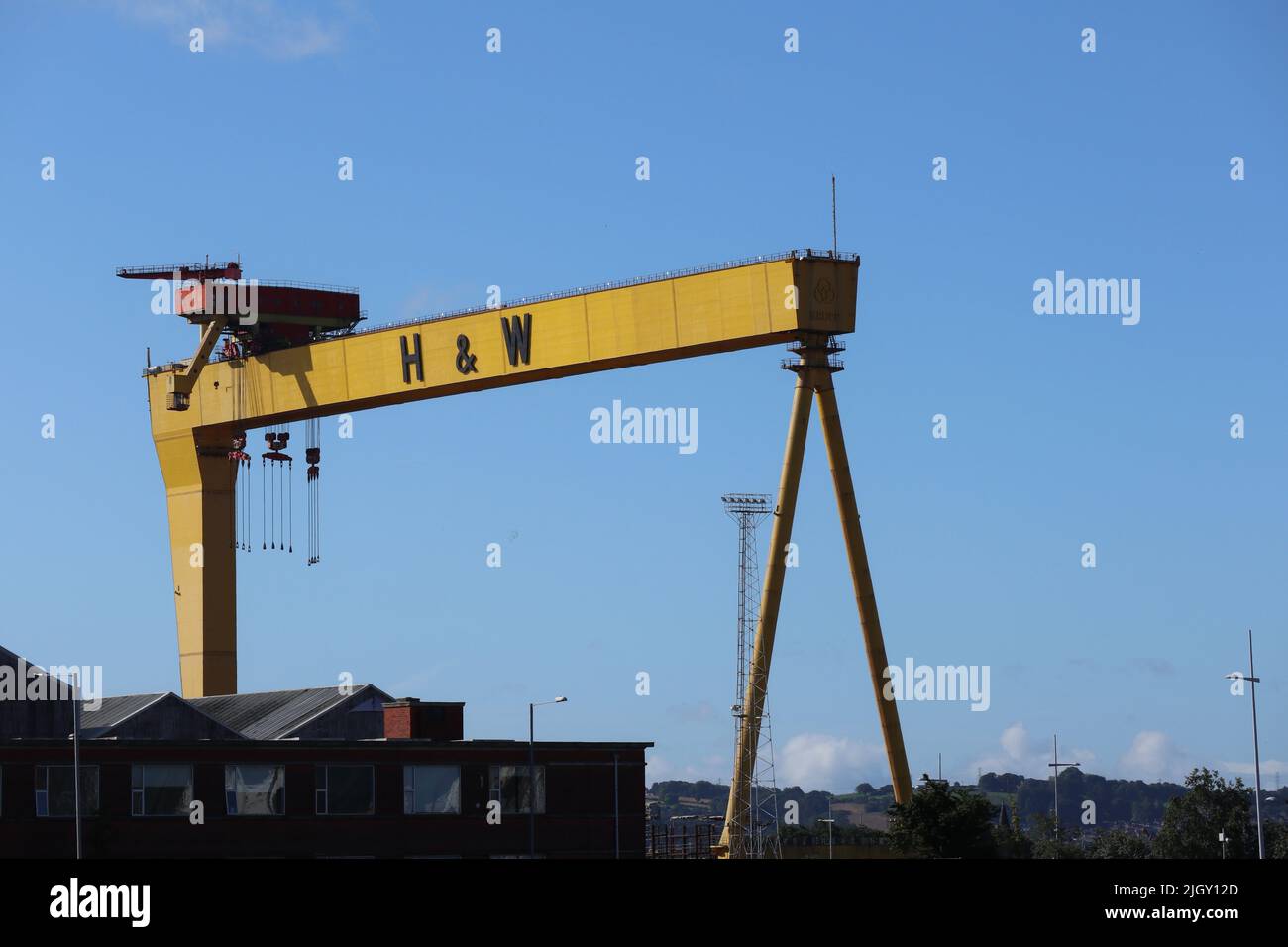 One of the iconic Harland and Wolf cranes in Belfast's Titanic quarter ...