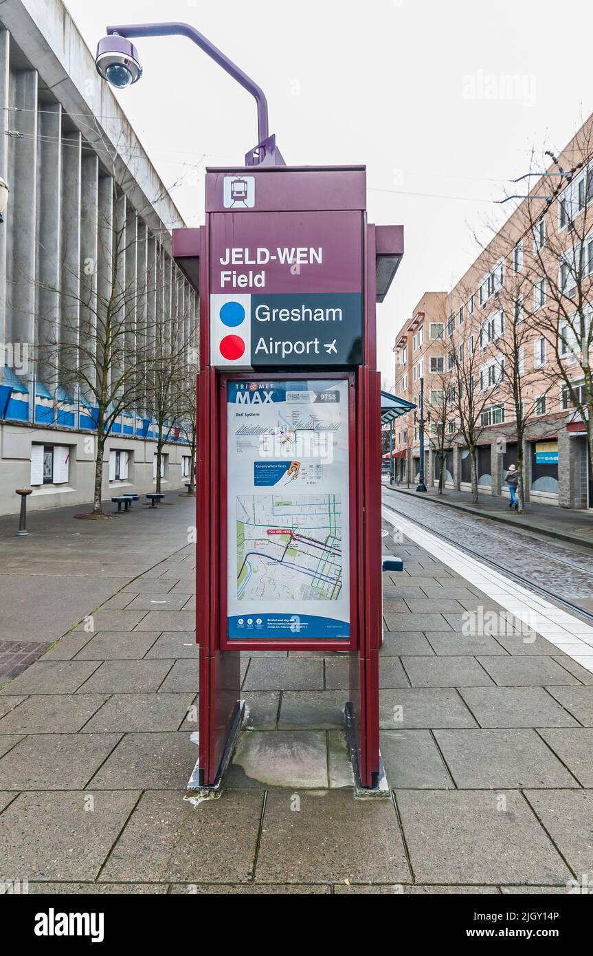 Informational signage and map at the waiting area for light rail in ...