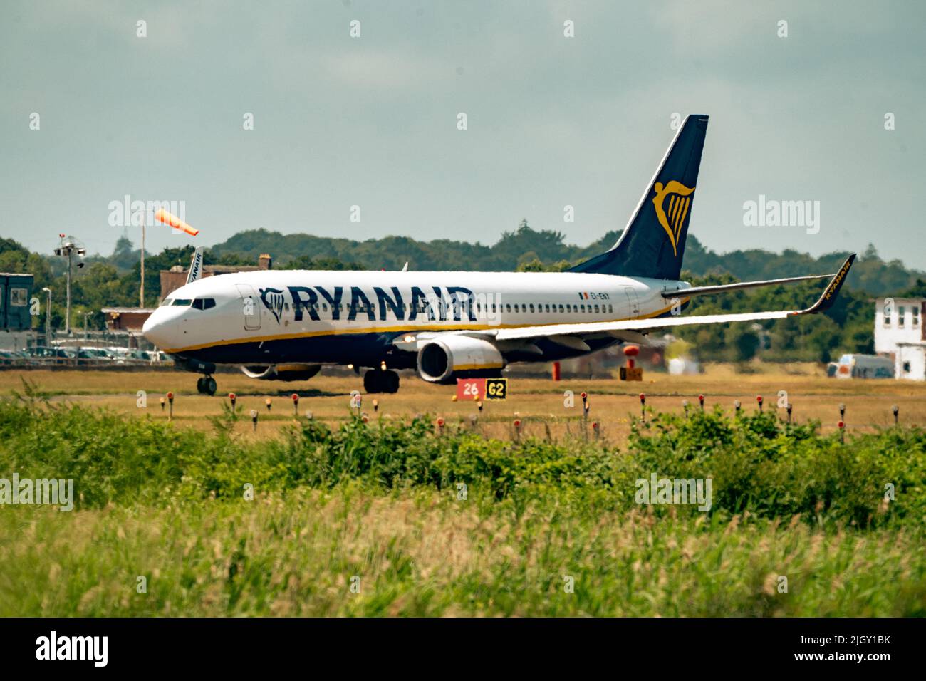 Ryanair Taxing To Runway 26 Bournemouth Airport Stock Photo - Alamy