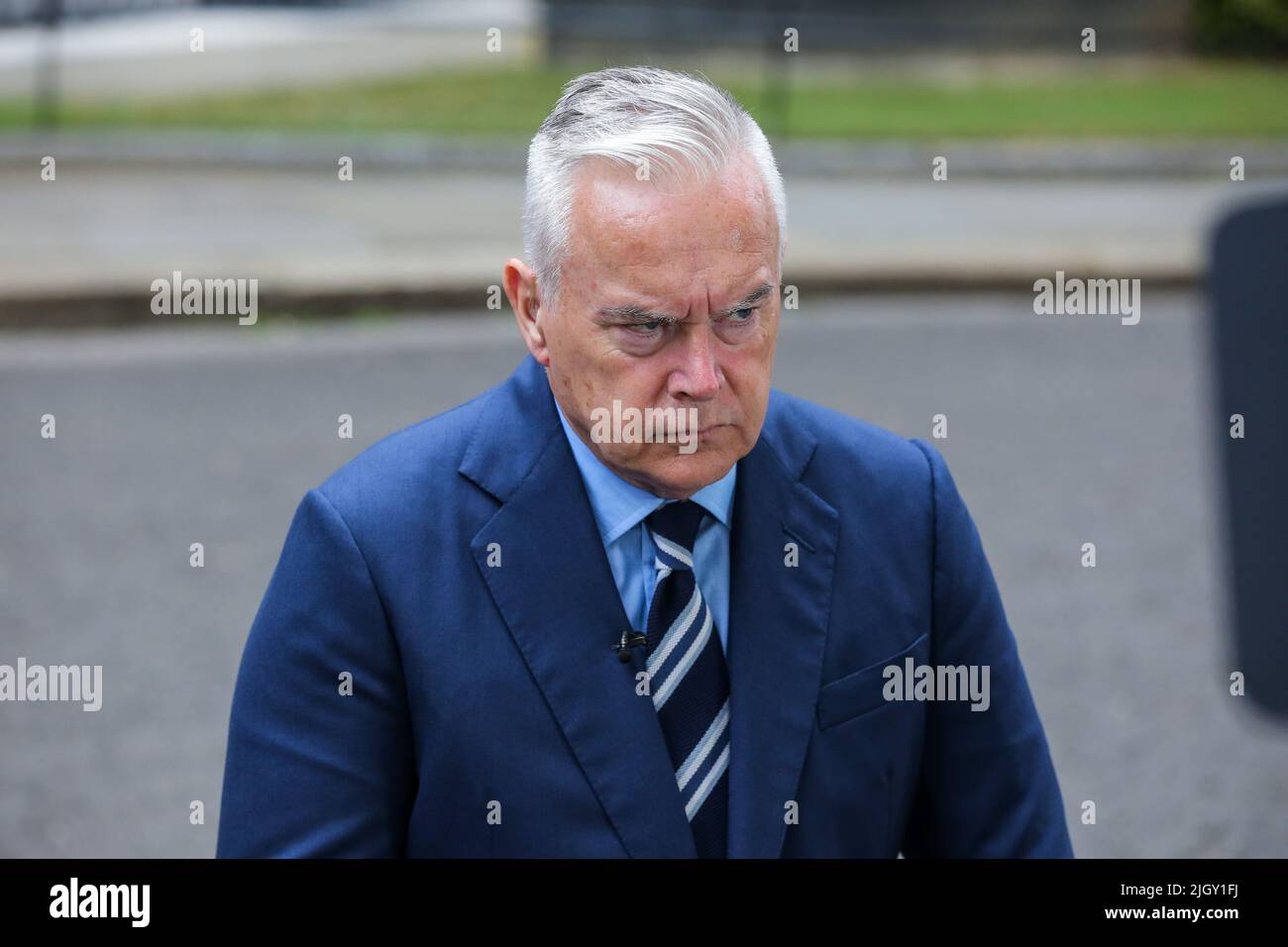 BBC news presenter Huw Edwards reporting from Downing Street in central ...