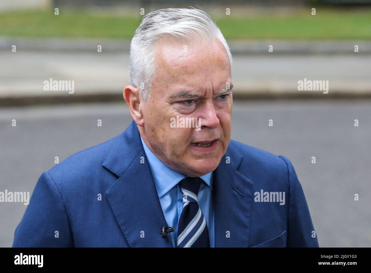 BBC News presenter Huw Edwards reporting from Downing Street in central ...