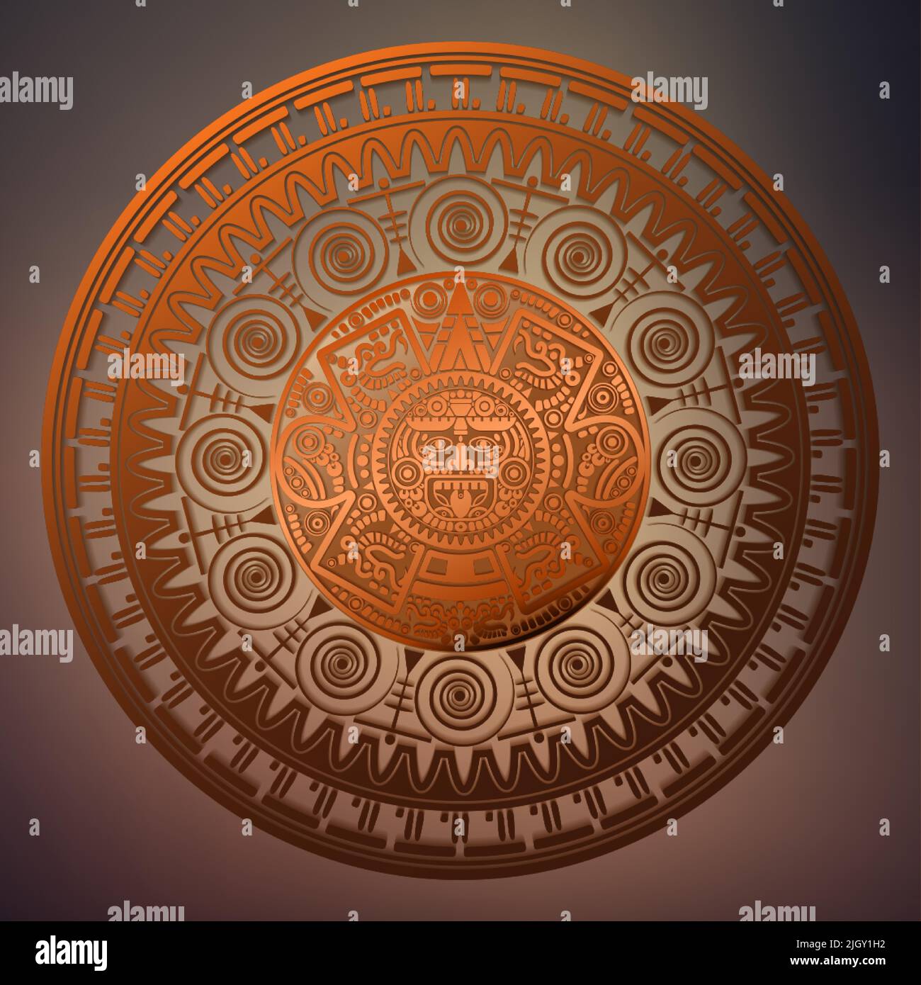 Sacred Aztec wheel calendar Mayan sun god, Maya symbols ethnic mask ...