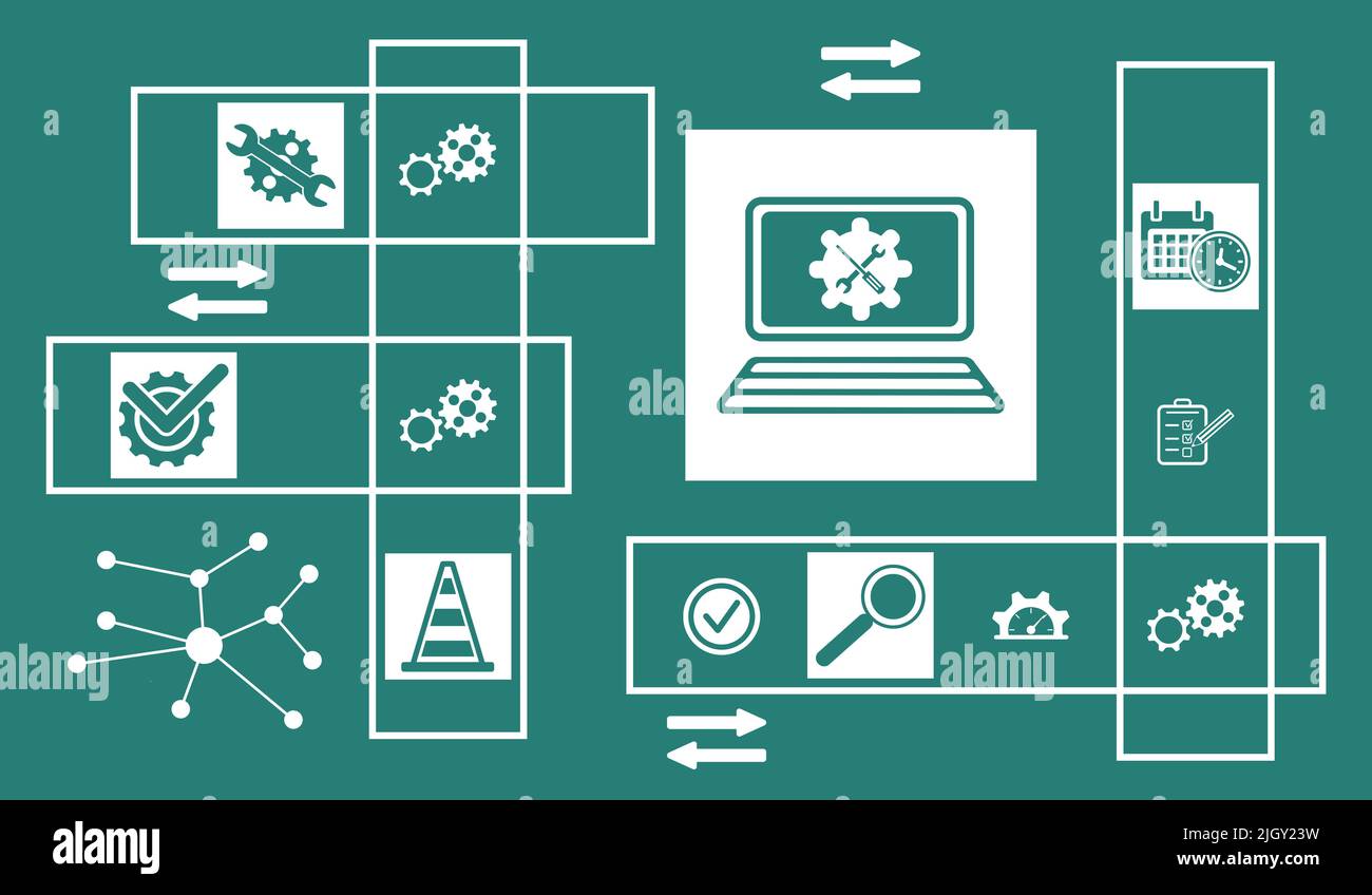 Concept of system maintenance with connected icons Stock Photo - Alamy