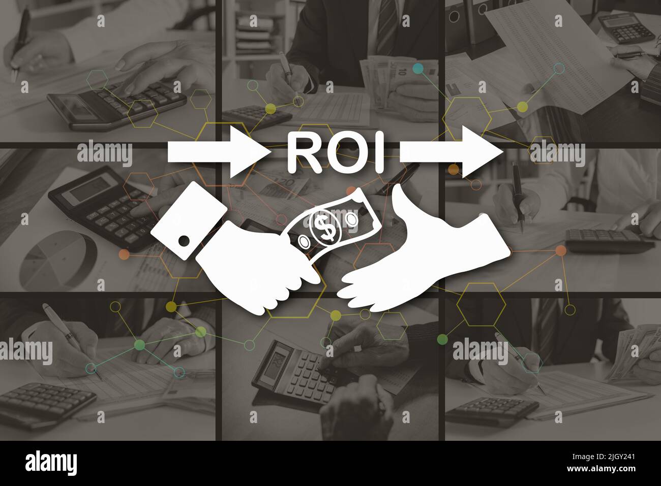 Roi concept illustrated by pictures on background Stock Photo - Alamy