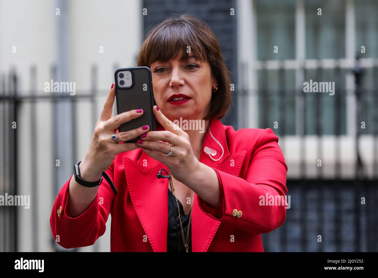 London, UK. 7th July, 2022. Sky News political editor Beth Rigby takes ...