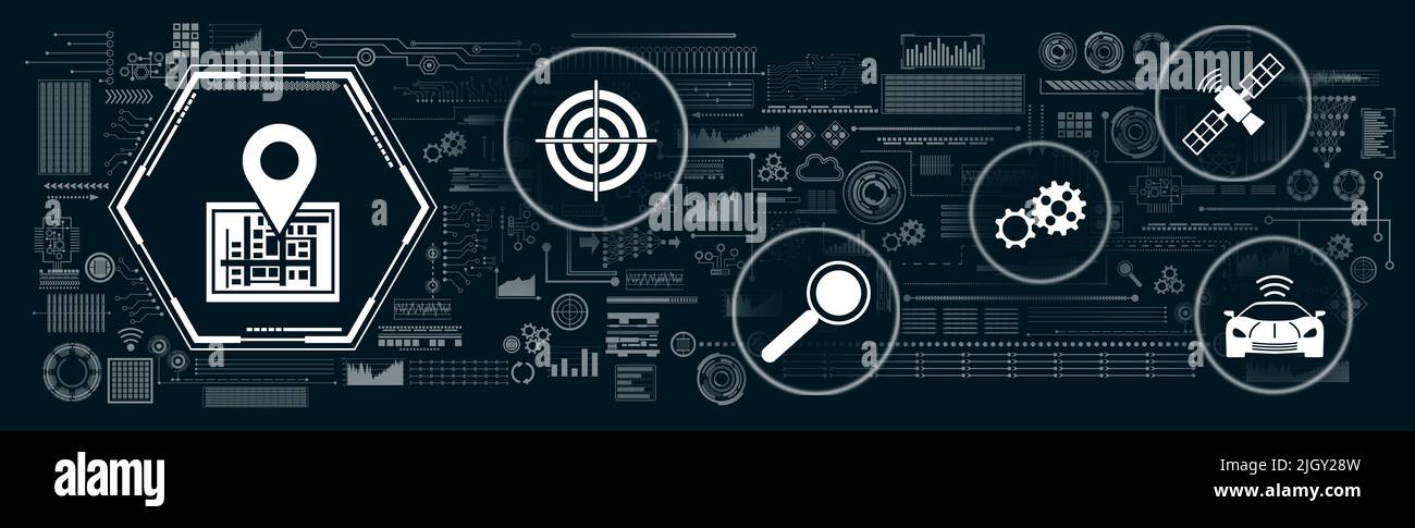 Concept of gps with icons on futuristic hud interface Stock Photo - Alamy