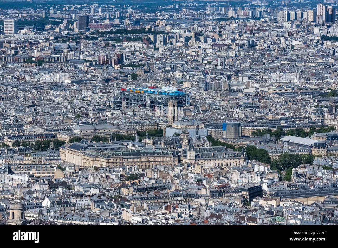 Paris, aerial view of the city, with the Pompidou center, and the Saint ...