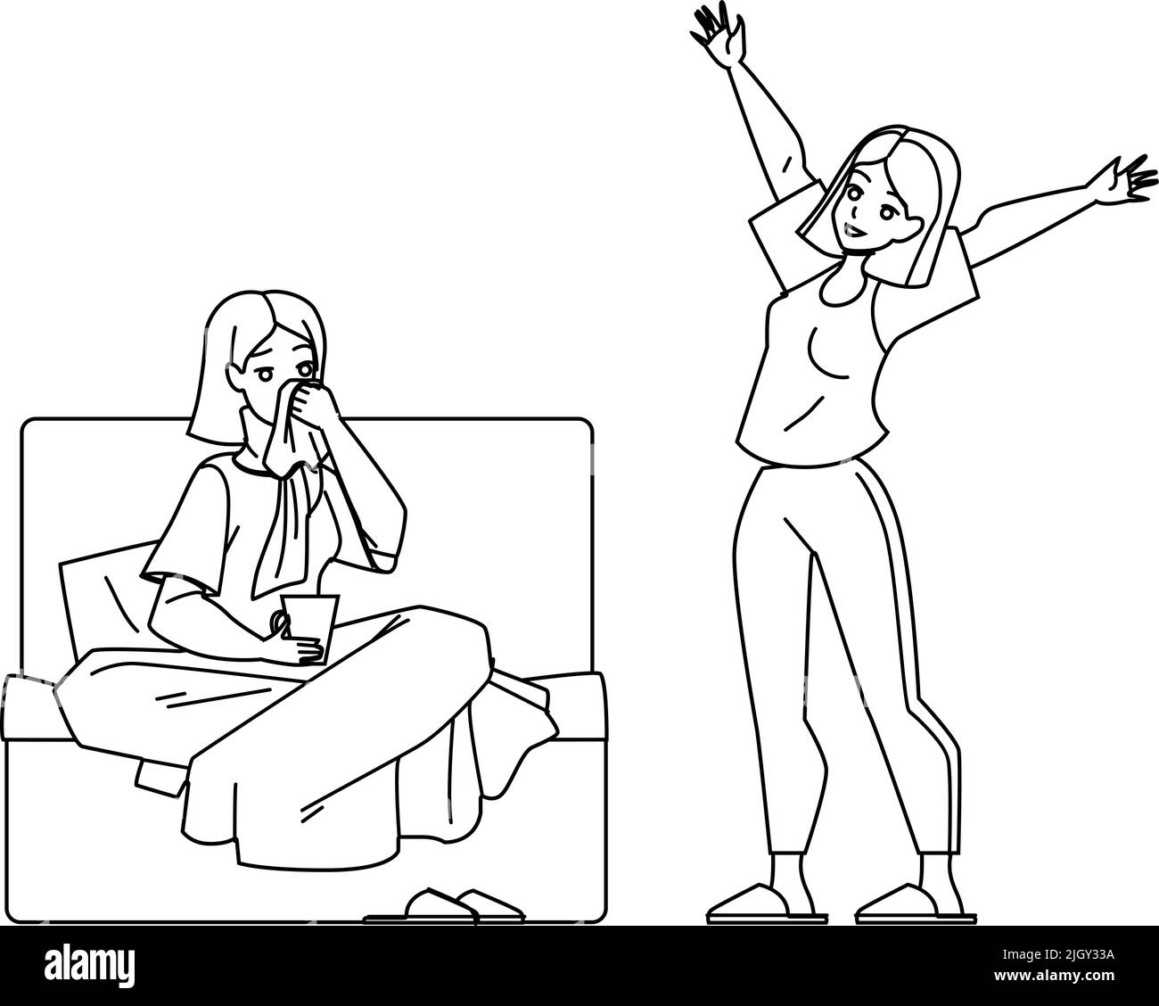 Sick And Healthy Girl Happiness After Ill Vector Stock Vector Image ...