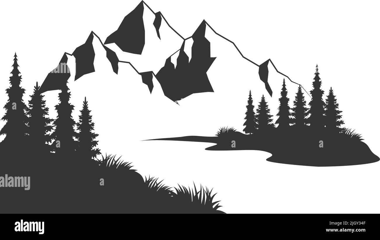 Muntain silhouette vector illustration. Mountain range silhouette ...