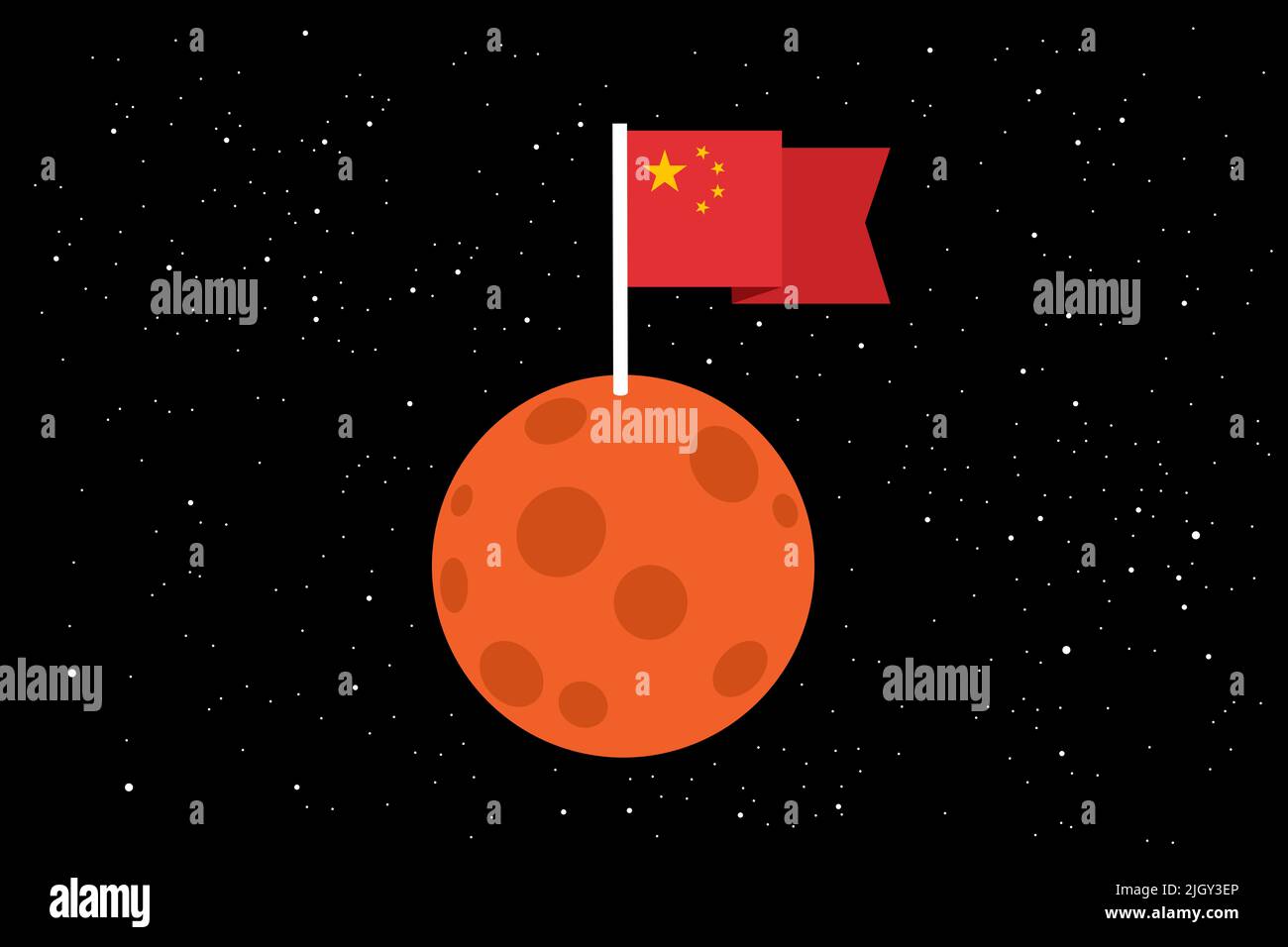National flag of China is waving on the Mars - planet is explored and ...
