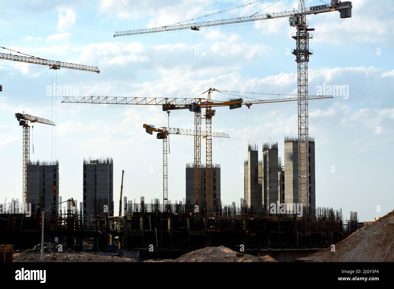 Construction site of new buildings in Egypt, Zed city Sheikh Zayed city ...