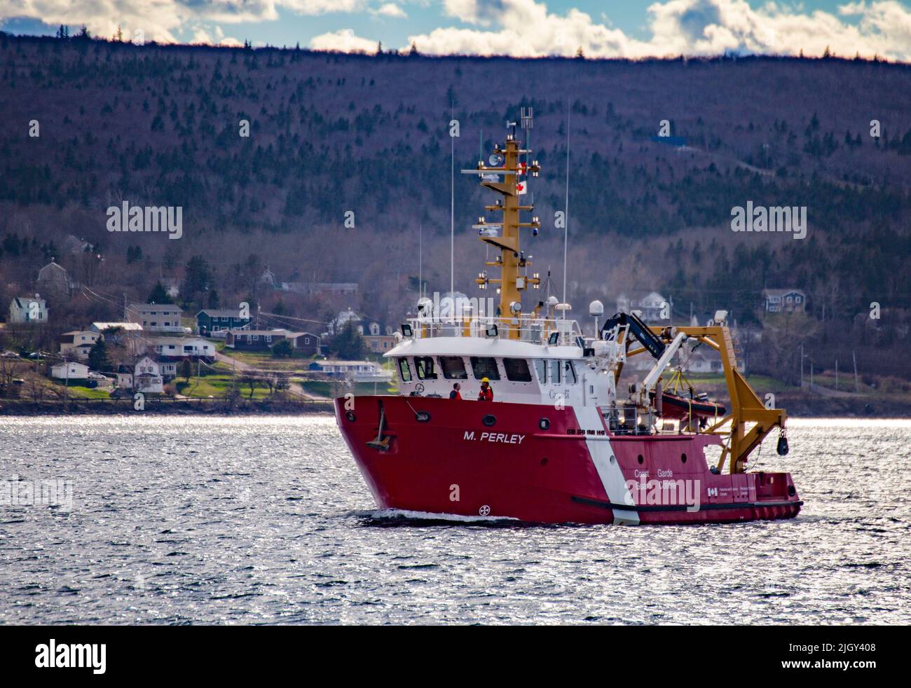 A closeup of a Canadian Coast Guard Ship on patrol in Canadian waters ...