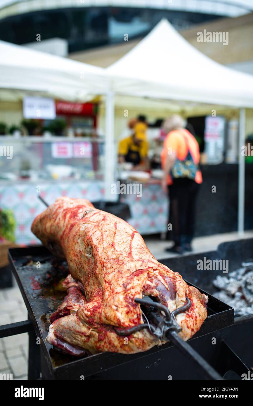 marinated lamb is cooked on a spit Stock Photo - Alamy
