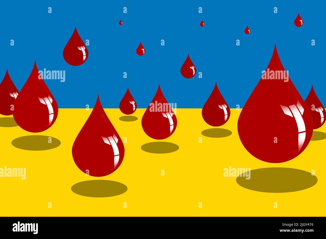 Bloody war in Ukraine. Ukraine flag with drops of blood with missile ...