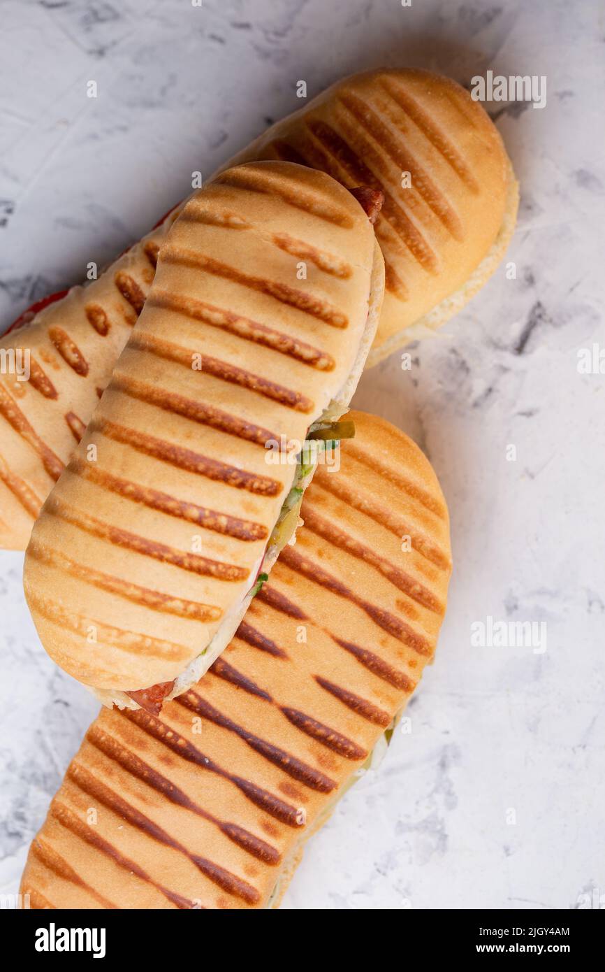 traditional Italian panini with filling. three panini top view Stock ...