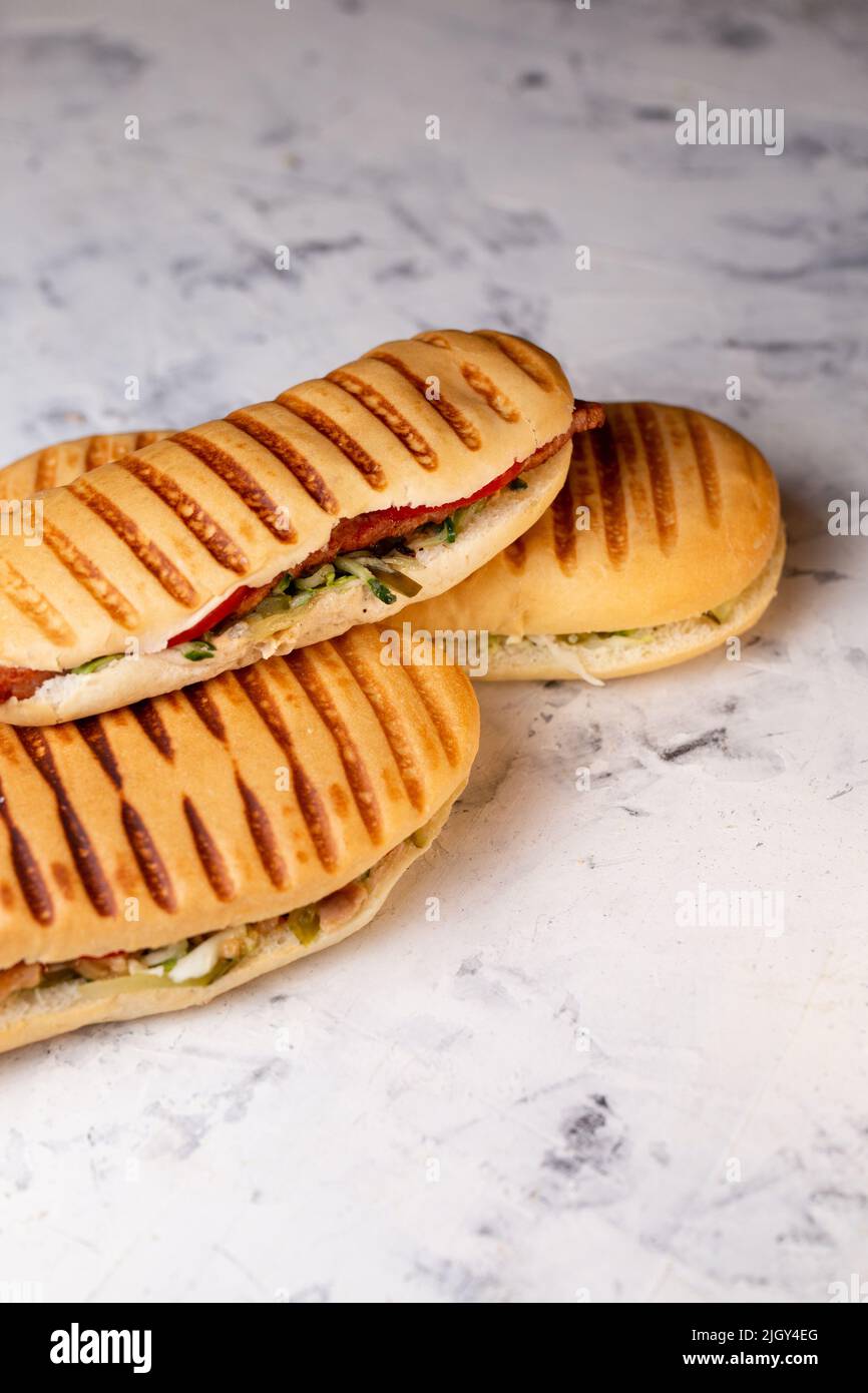 traditional Italian panini with filling. three panini top view Stock ...