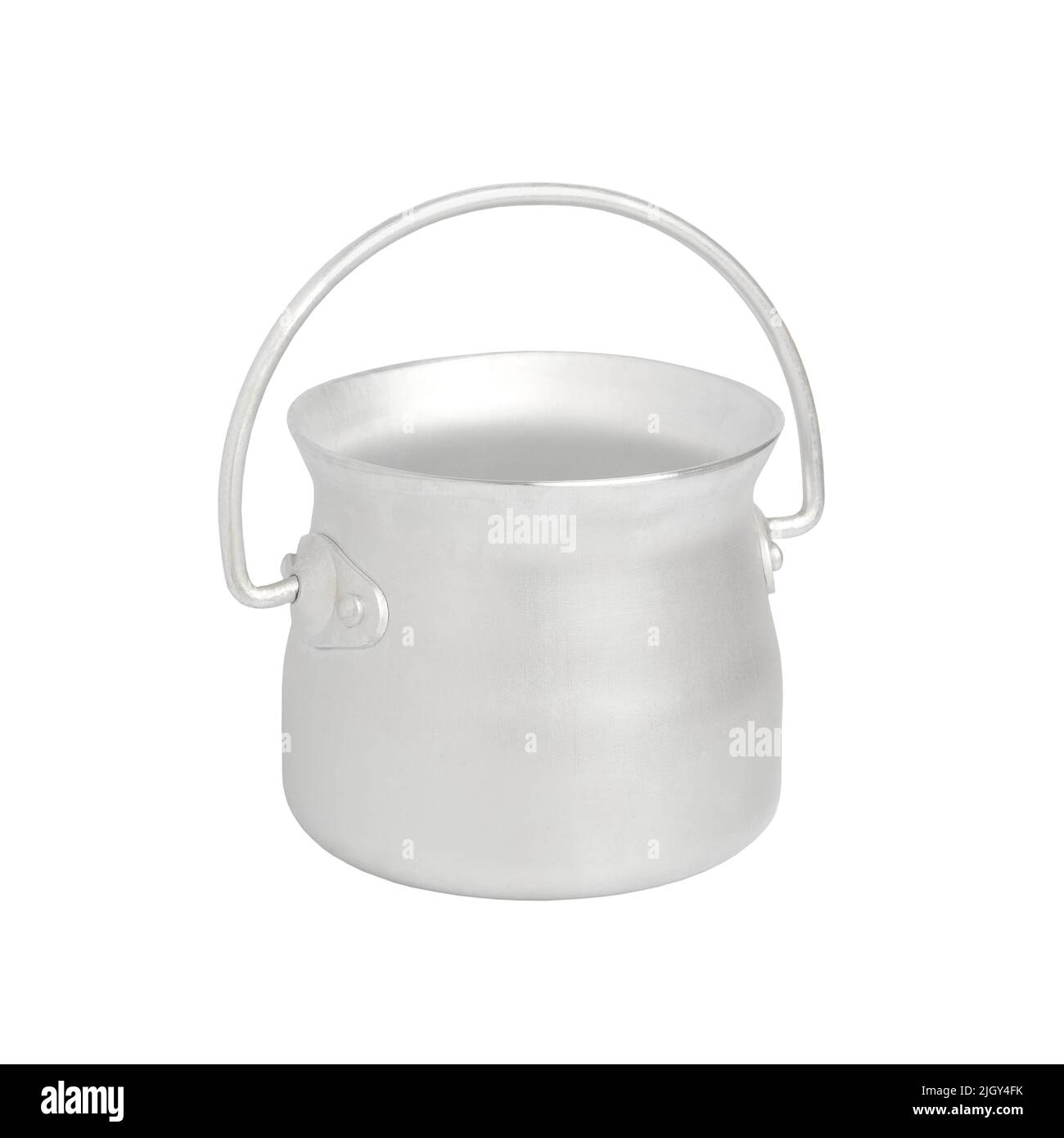 Small aluminum can with handle close-up isolated on white background ...