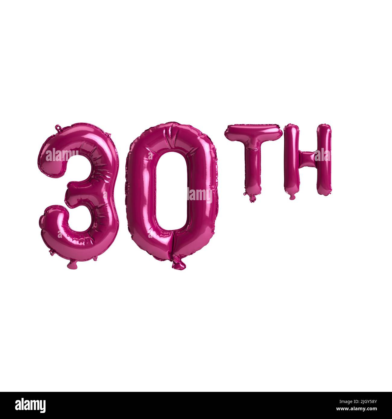 3d illustration of 30th dark pink balloons isolated on background Stock ...