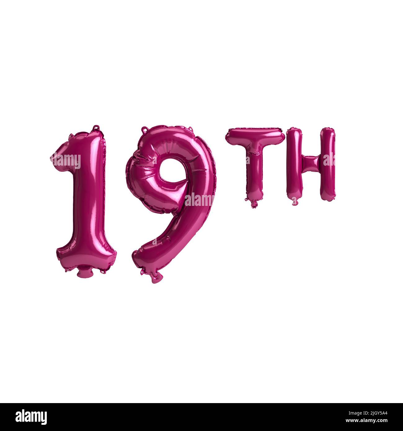 3d illustration of 19th dark pink balloons isolated on background Stock ...