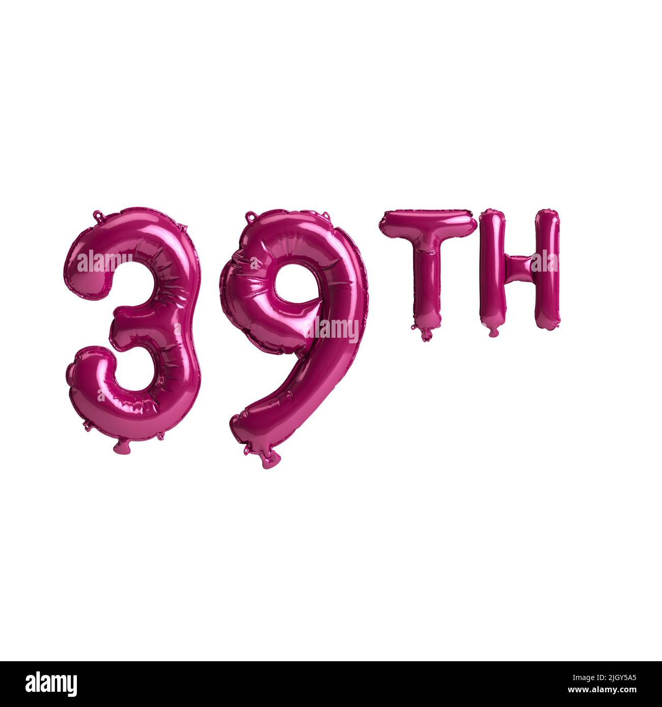 3d illustration of 39th dark pink balloons isolated on background Stock ...