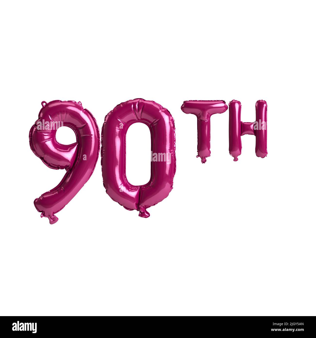 3d illustration of 90th dark pink balloons isolated on background Stock ...