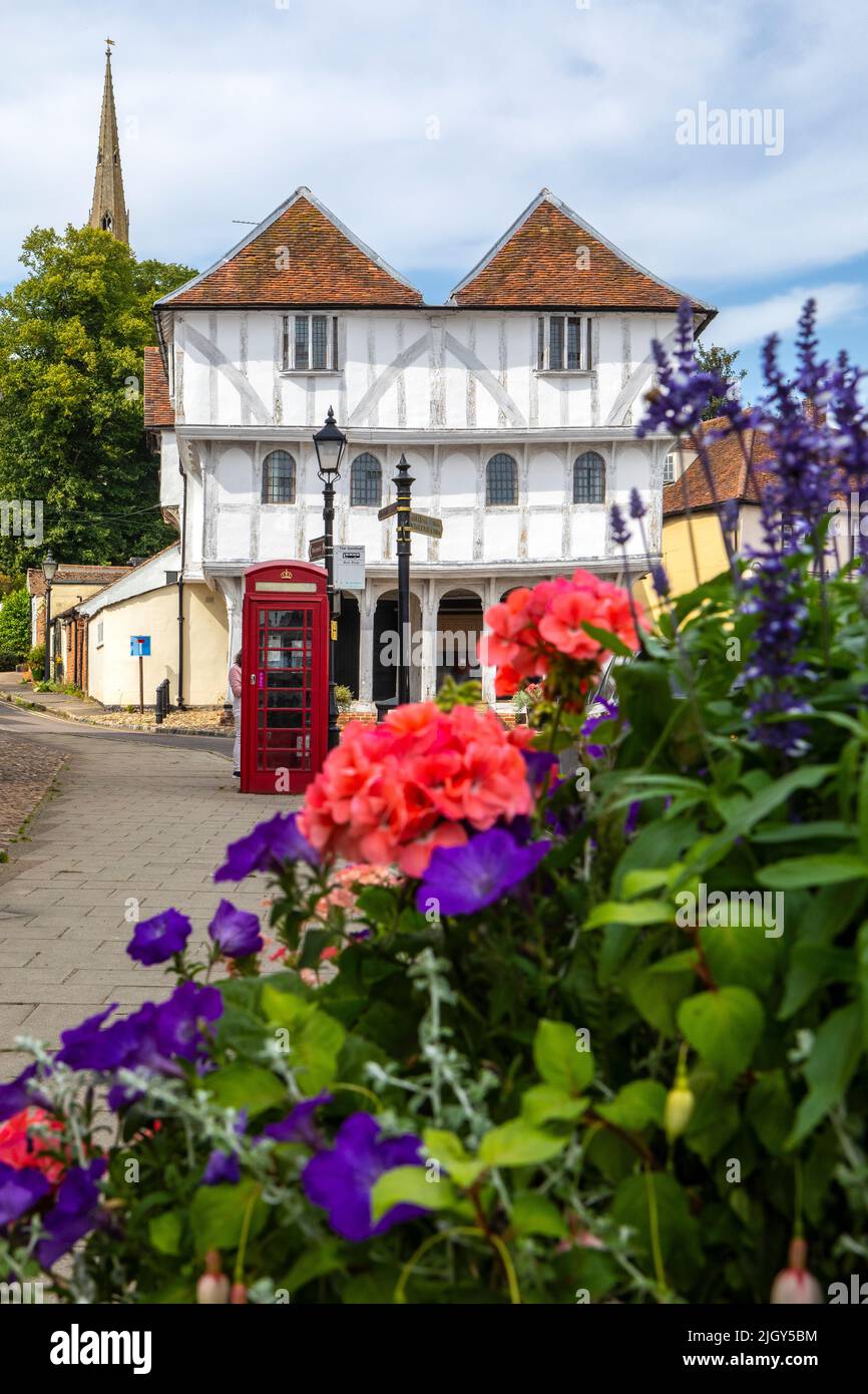 A picturesque scene in the town of Thaxted in Essex, UK. The view ...