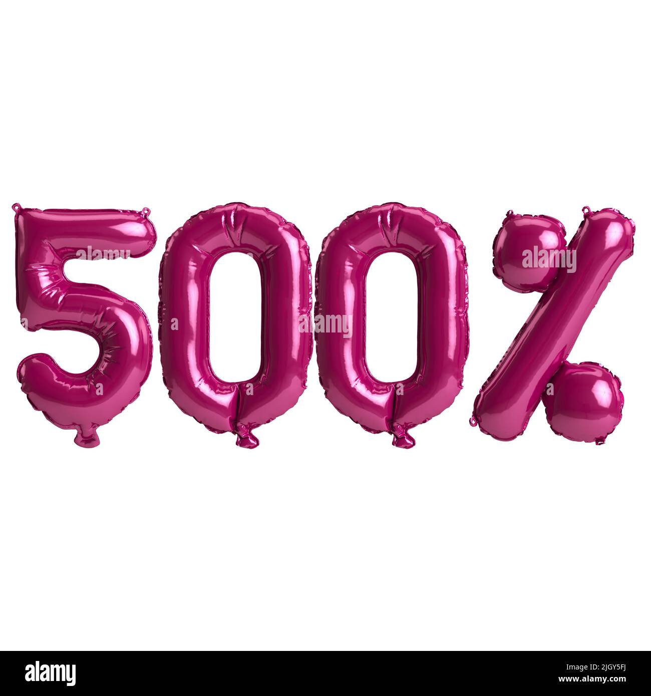 3d illustration of 500 percent dark pink balloons isolated on ...