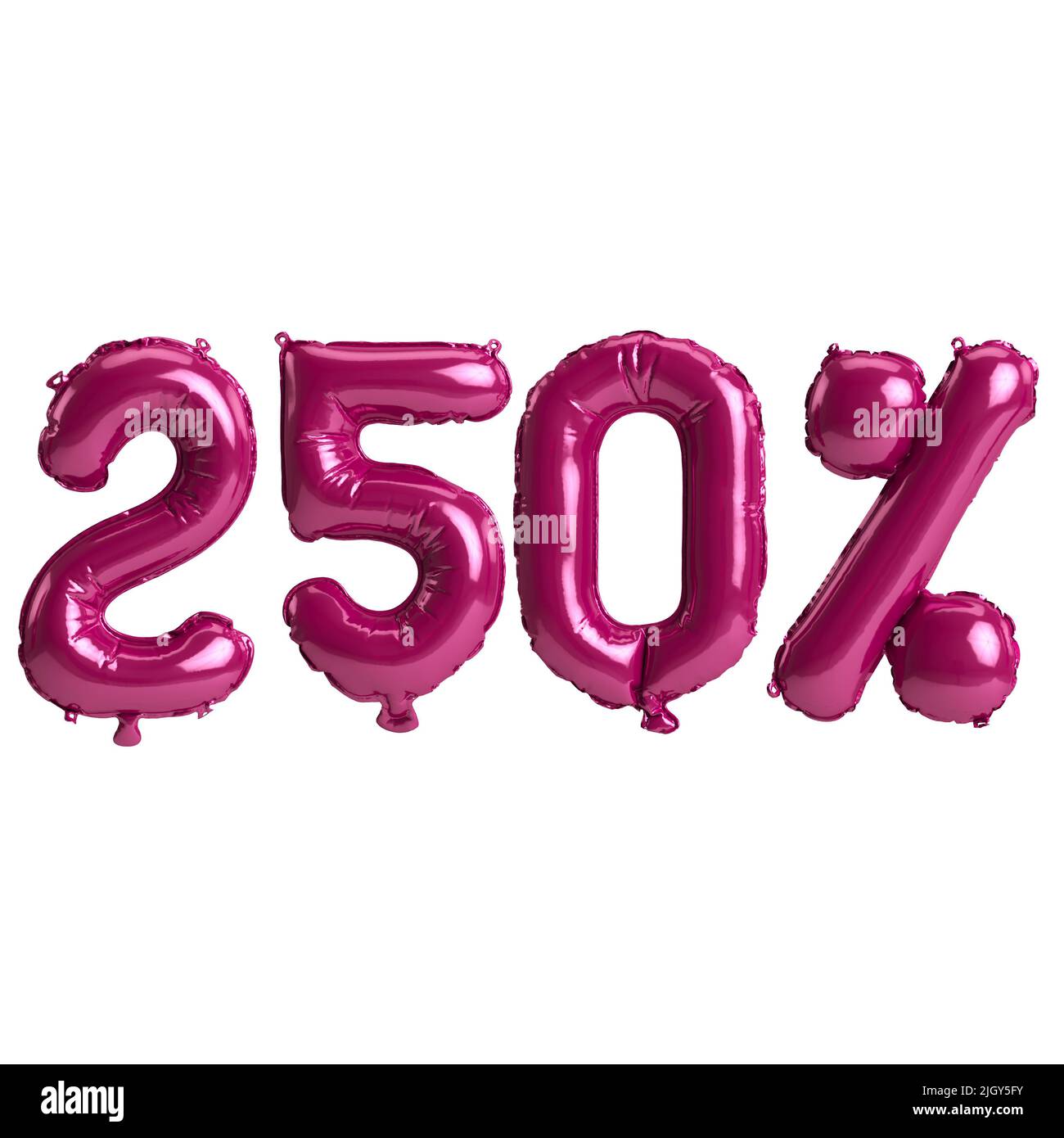 3d illustration of 250 percent dark pink balloons isolated on ...