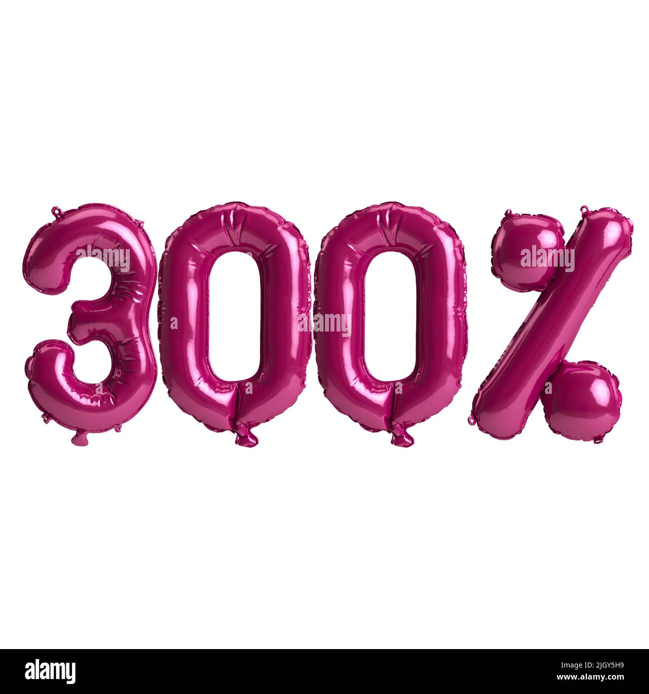 3d illustration of 300 percent dark pink balloons isolated on ...