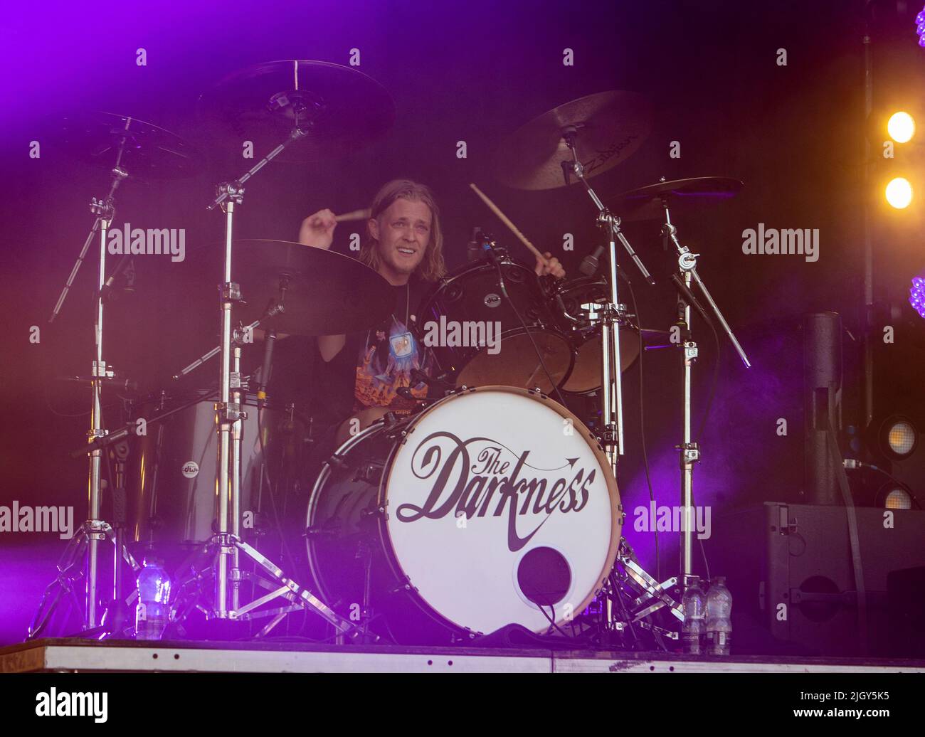 Rufus Taylor of The Darkness perform live at the 2022 Cornbury Festival ...