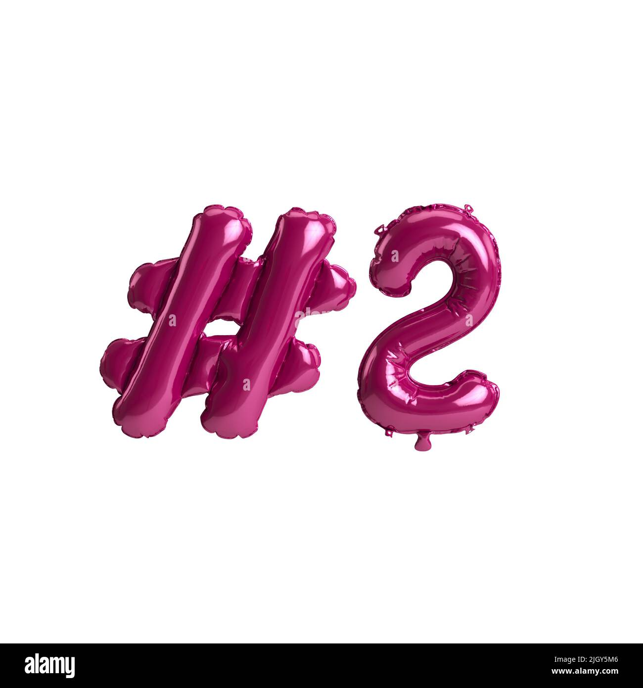 3d illustration of 2 hashtag dark pink balloons isolated on white ...