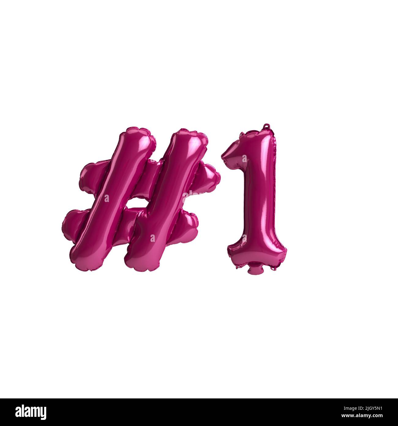 3d illustration of 1 hashtag dark pink balloons isolated on white ...
