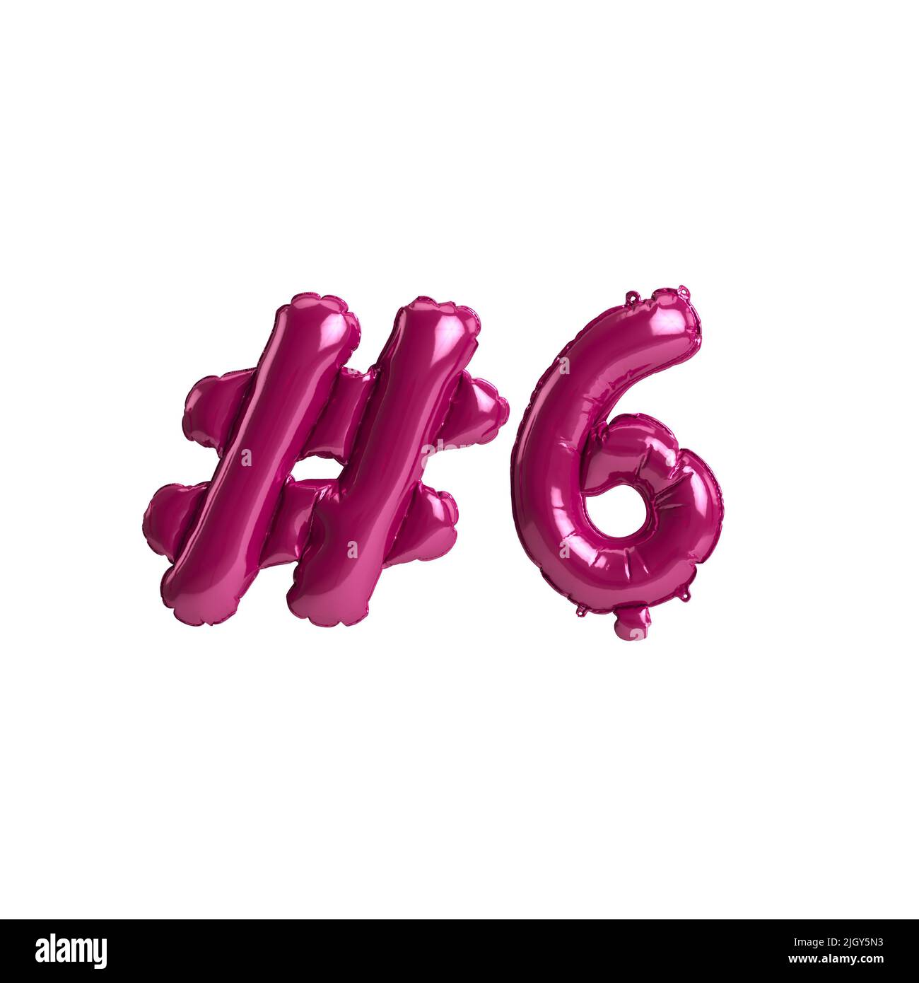 3d illustration of 6 hashtag dark pink balloons isolated on white ...