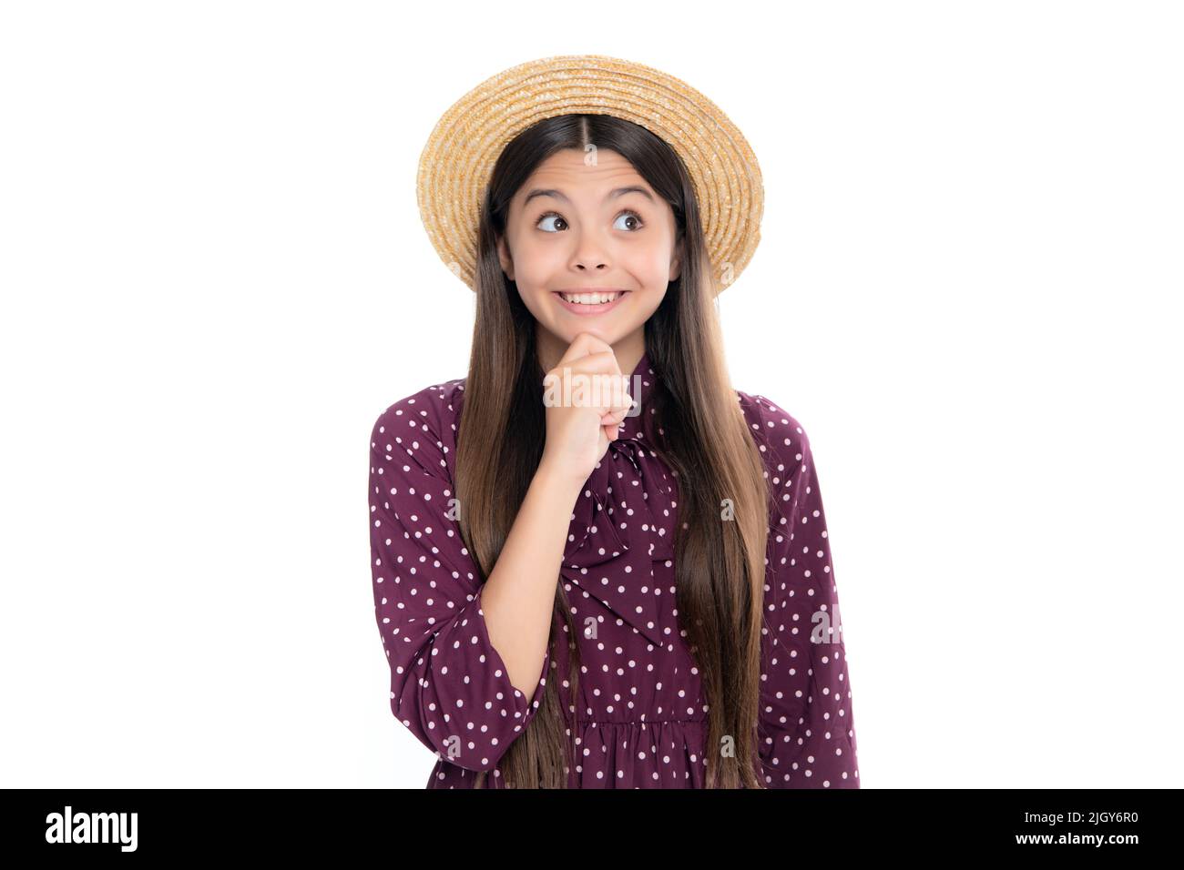 Portrait of happy smiling teenage child girl. Thoughtful teenage child ...