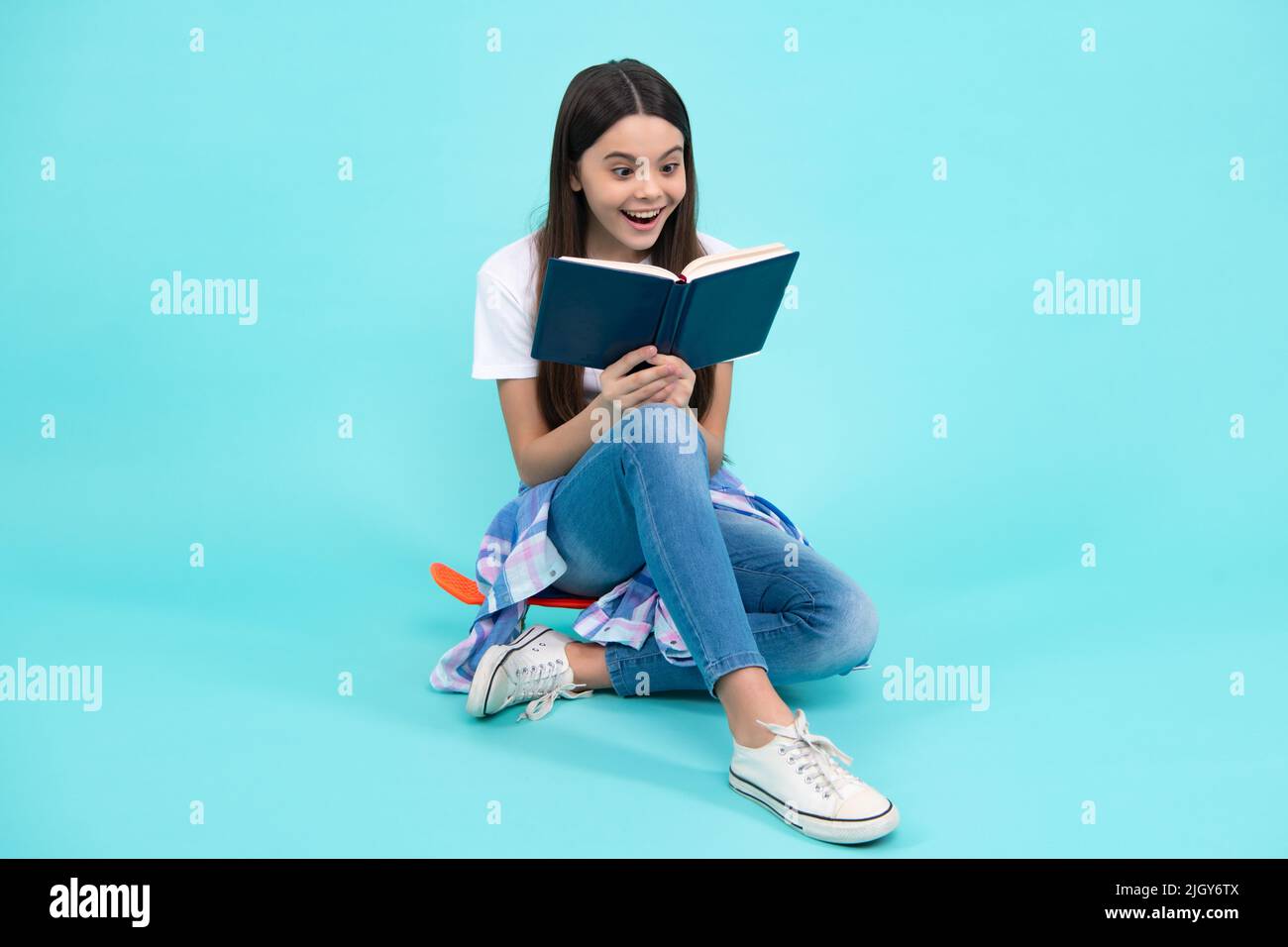 Teenager school girl study with books. Learning knowledge and kids ...