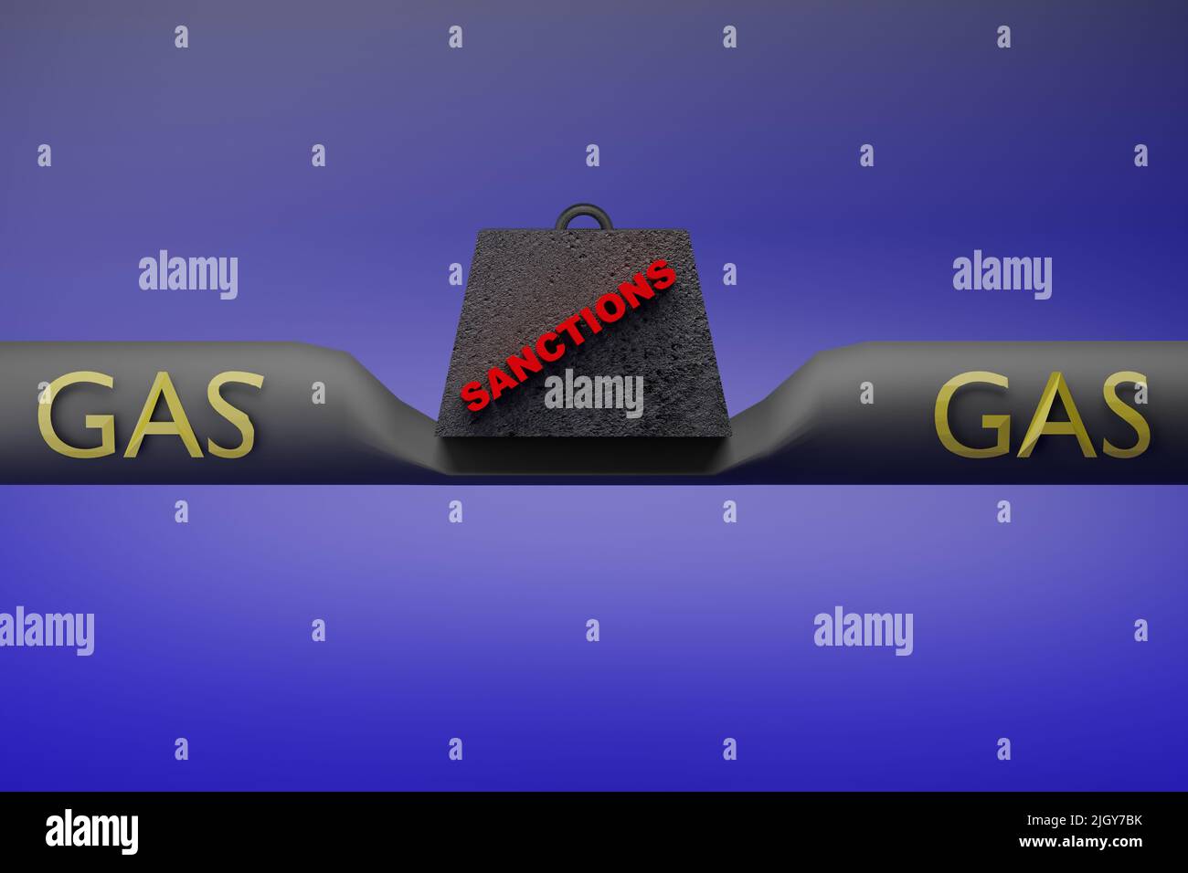 The concept of gas sanctions. A gas pipe crushed by a cargo with an ...