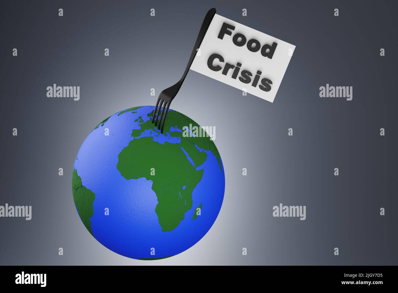 Globe with a fork and a sign - food crisis. Food crisis, world hunger ...