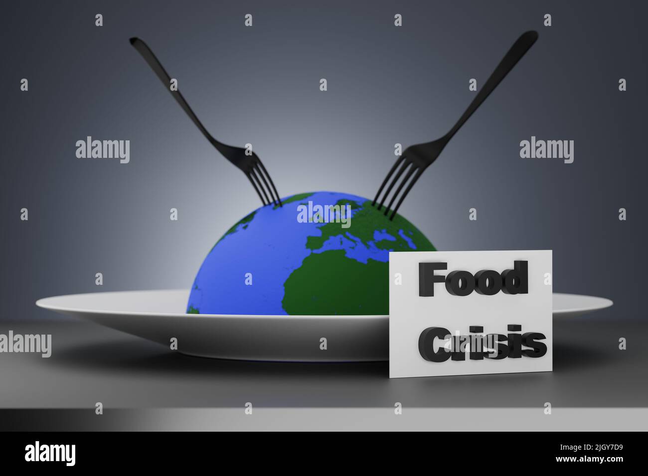 Earth globe with forks on a plate. Food crisis, world hunger concept ...